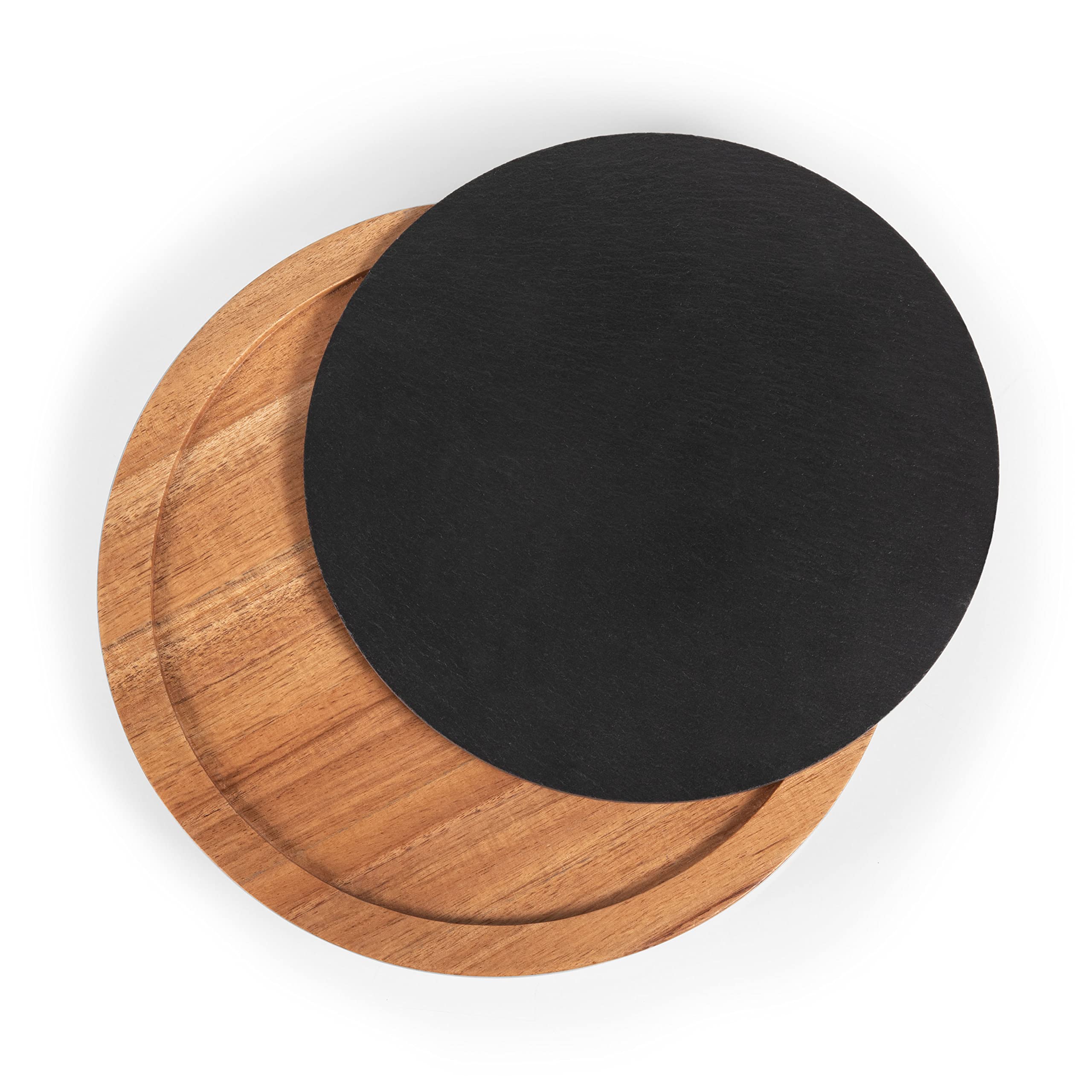 PICNIC TIME TOSCANA -Insignia Slate Serving Board with Cheese Tools, Charcuterie and Wood Cutting Set, (Acacia Wood & Slate Black with Gold Accents), Large