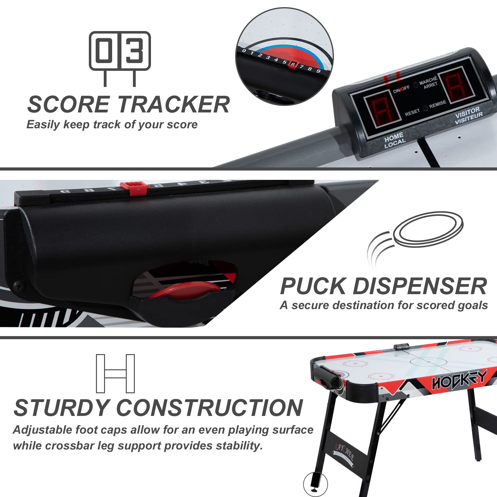 RayChee Foldable Powered Air Hockey Table, 48β Indoor Hockey Table Sports Gaming Set w/2 Pucks, 2 Pushers, LED Scoreboard, Powerful Fan Motor for Adults and Kids, Home Game Room (Red)