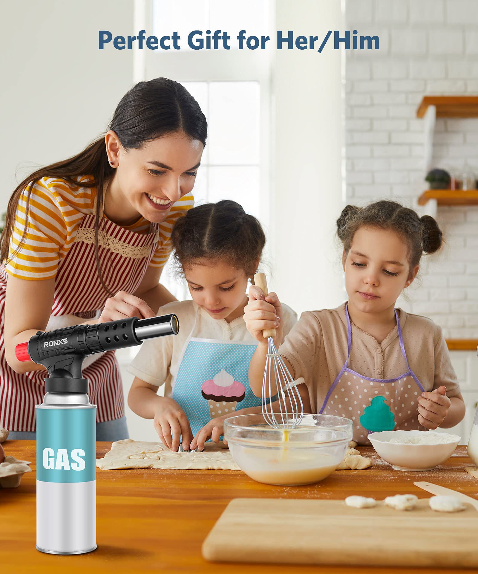 RONXS Butane Torch lighters, 2 Flame Mode Kitchen Cooking Torch with Inverted Use Adjustable Flame Culinary Blow Torch for BBQ, Baking, Sushi, Butane Not Included