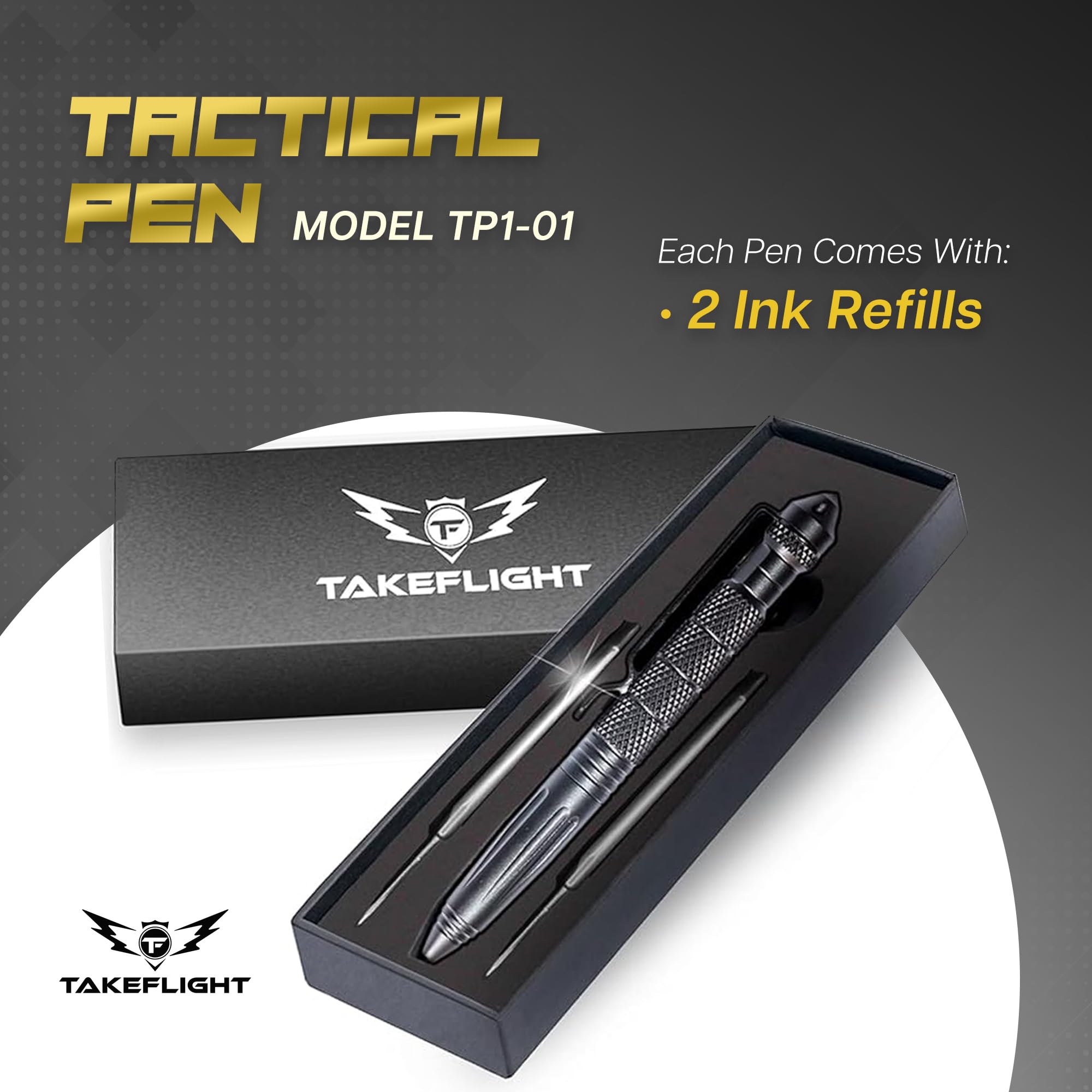TF TAKEFLIGHT Tactical Pen Multitool, Diamond Thread Grip, Strong Rugged Aircraft Grade Aluminum EDC Survival Gear, Pocket Military Style Writing Glass Breaker for Men, Ideal Gift for Dad, Black…