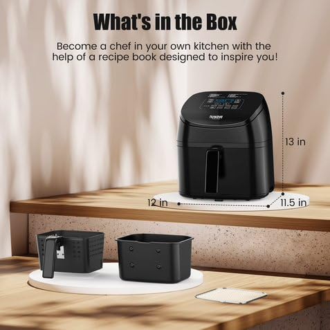 Nuwave Brio 4.5-Qt Air Fryer, 1 Touch Digital Controls, 100°-400°F Temp Controls in 5° Increments, Linear Thermal (Linear T) Technology, 3 Wattage Settings 600, 900 & 1500W, Built-In Safety Features