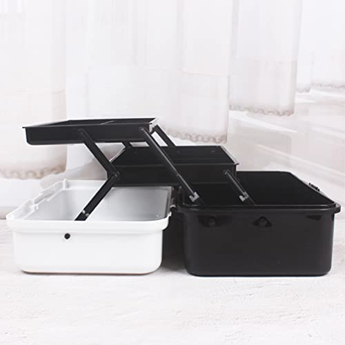 Yardwe 3- Layer Plastic Organizer Box Sewing Box Multipurpose Organizer with Removable Tray Portable Handled Storage Case for Art Craft and Cosmetic Black