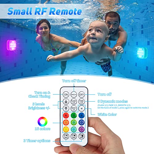 Purheme Rechargeable Submersible Pool Lights with Remote, Waterproof Underwater USB-C Charging Built-in 2600mAh Battery Magnet 16 Color Changing Floating LED Lights Party Decor