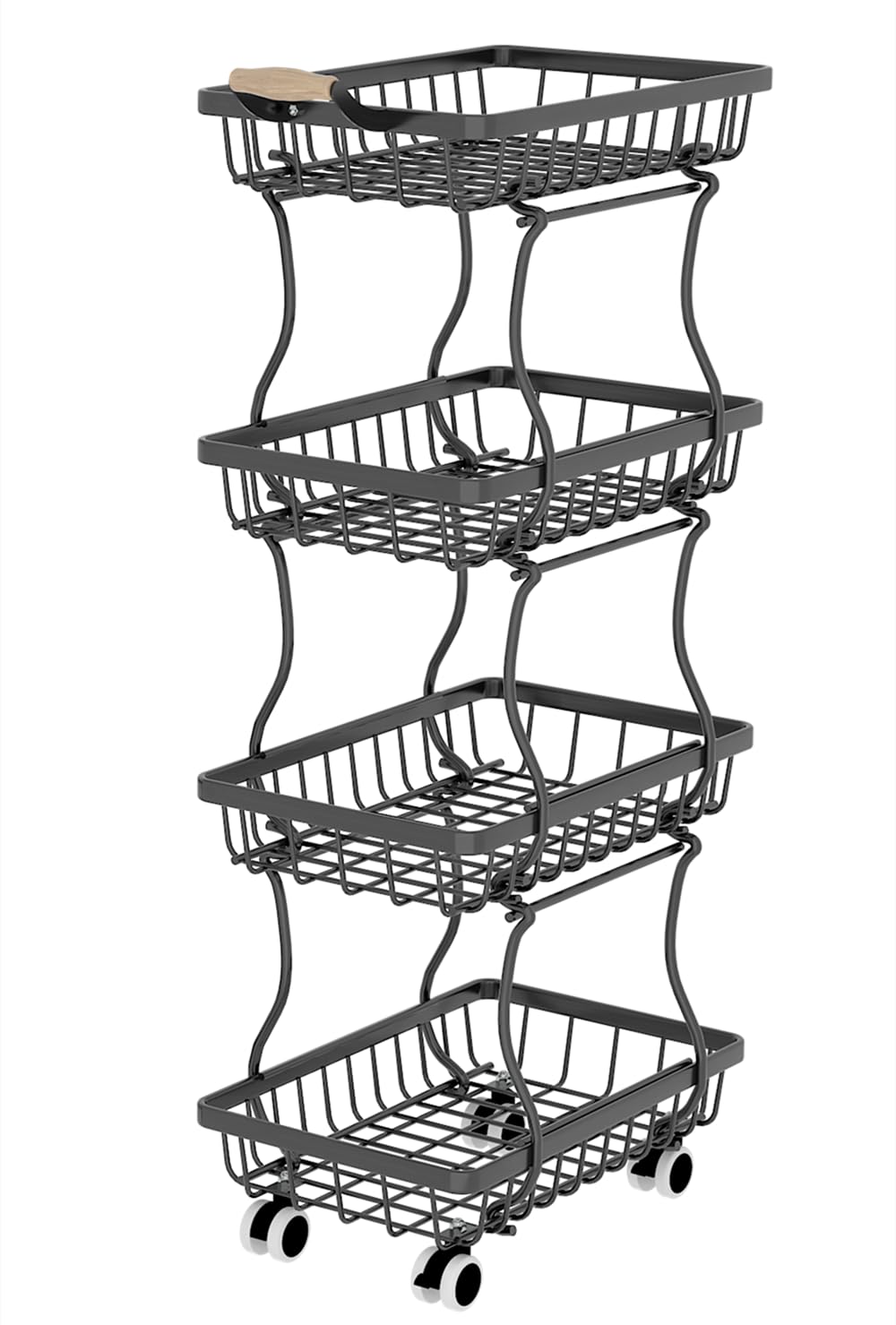 OKZEST Fruit Basket, 4-Tier Small Kitchen Organizer and Storage Cart on Wheels, Rolling Pantry Snack Cart with Handle for Storing Fruit, Potato, Onion, Snacks, Vegetables, Bread, Produce