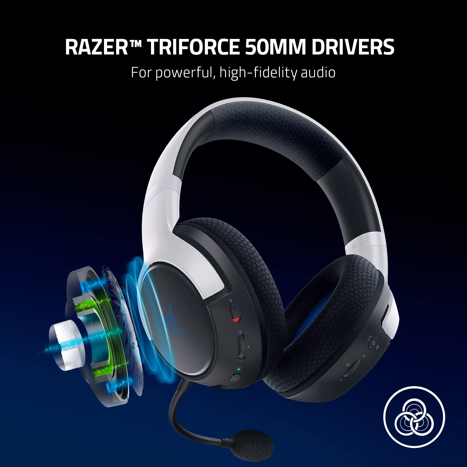 Razer Kaira Dual Wireless Gaming Headset for PS5, PC, Mobile, PS4: Triforce 50mm Drivers - HyperClear Cardioid Mic - 2.4GHz and Bluetooth w/SmartSwitch - EQ Toggle - White/Black (Renewed)