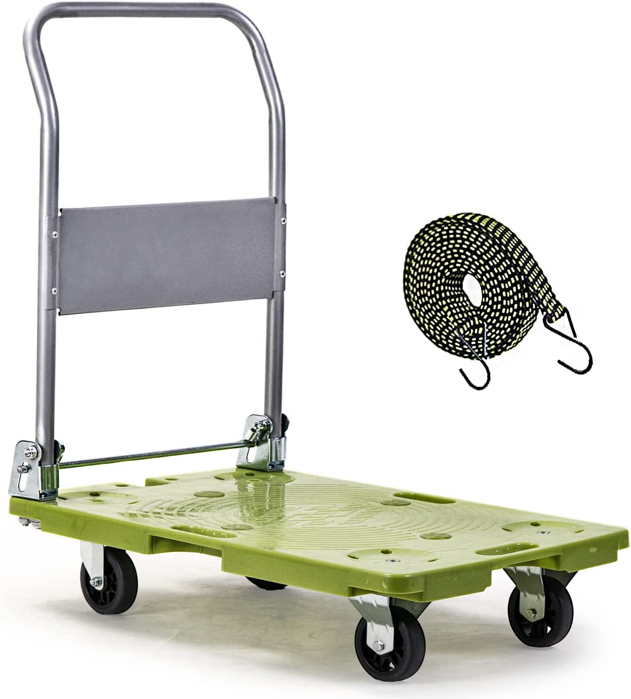 Push Cart Dolly by HBFBDRCT, Heavy Duty Moving Platform Hand Truck, Foldable for Easy Storage and 4 Silent Rubber Wheels with 330lb Weight Capacity for Luggage,Moving, Shopping and Office Use
