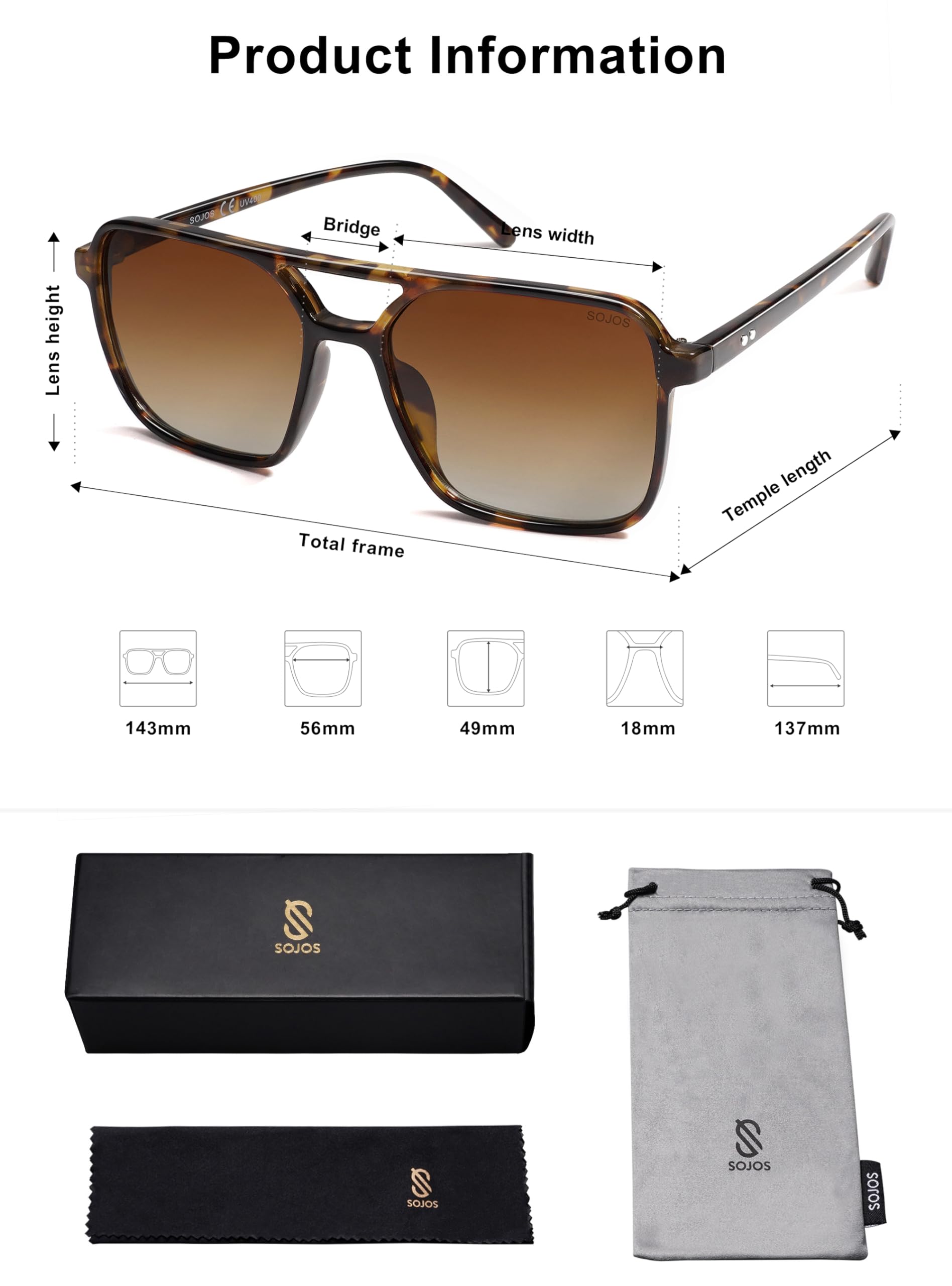 SOJOS Trendy Vintage Aviator Square Sunglasses For Womens Mens Retro 70s UV400 Women Sun Glasses SJ2327 Leopard Brown Grading Lens