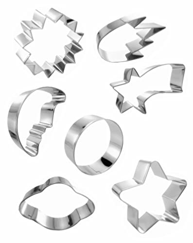 Planet Series Cookie Cutter Set of 7 pcs, Stainless Steel Universe Outer Space Fondant Cutters Set Pastry Biscuit Baking Clay DIY Molds for Kids