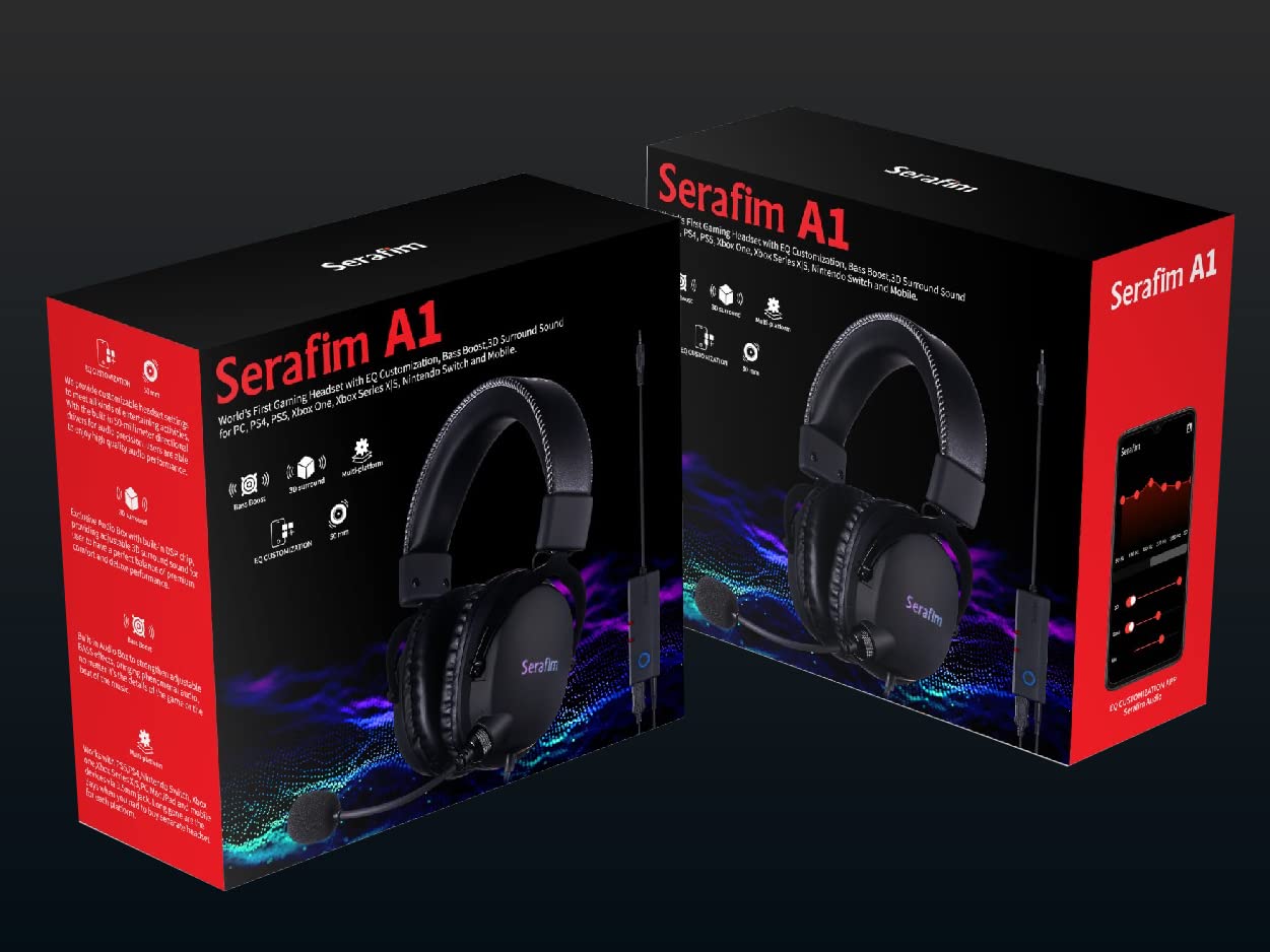Serafim A1 Gaming Headset with Exclusive Equalizer Detachable Mic Bass Boost 3D Surround Sound for PC Xbox One Series X|S PS5 PS4 Nintendo Switch Mac iPhone Mobile 3.5mm Jack - Wired Black