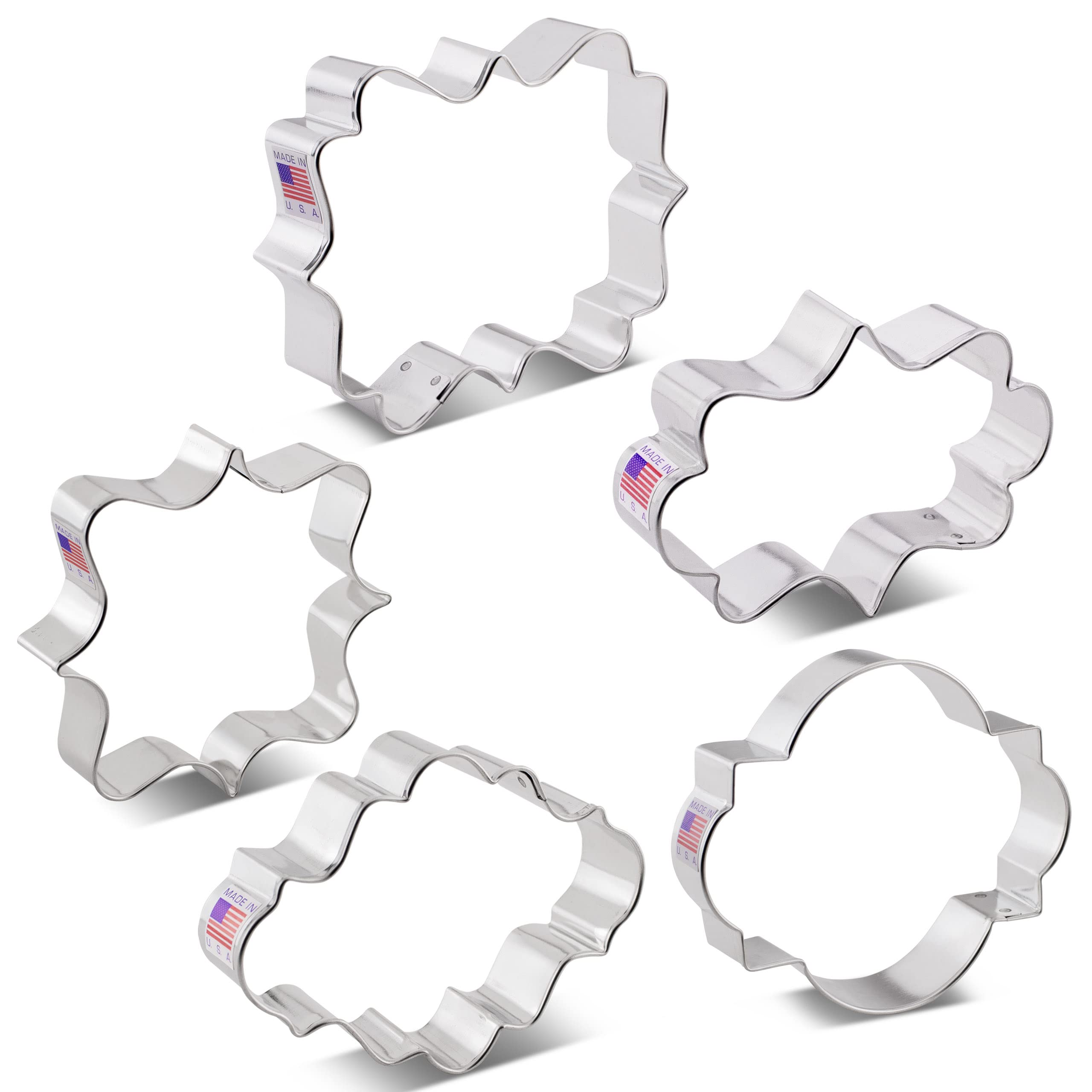 Plaque Cookie Cutters 5-Pc. Set Made in USA by Ann Clark, Square Plaque, Oval Plaque, Photo Plaque, Long Fancy Plaque, Square Plaque