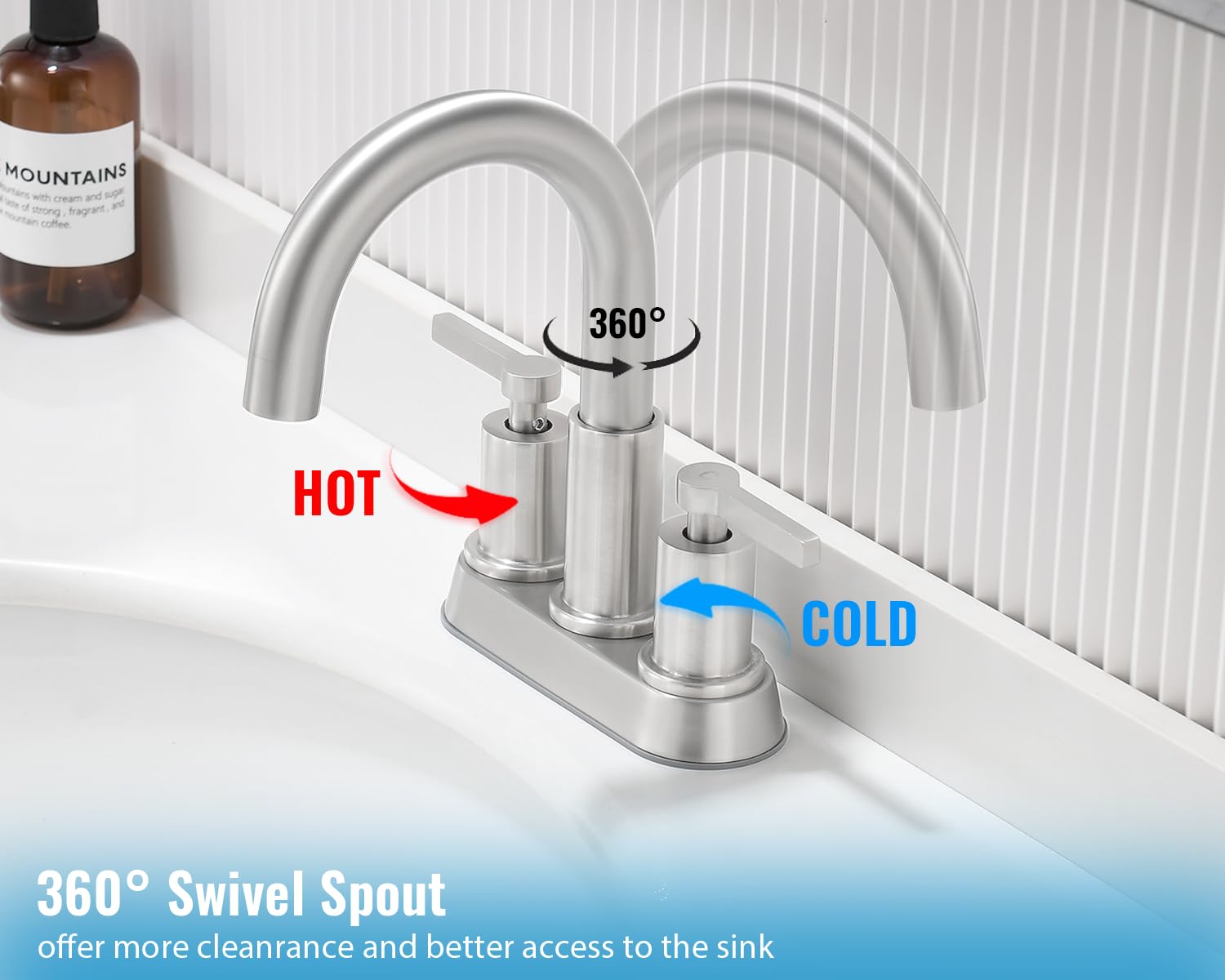 RAINMAX Bathroom Faucets, Brushed Nickel Bathroom Sink Faucet,3 Hole Bathroom Faucet,2-Handle RV Lavatory Vanity Faucet with Pop Up Drain and Supply Lines KMBF004L-1