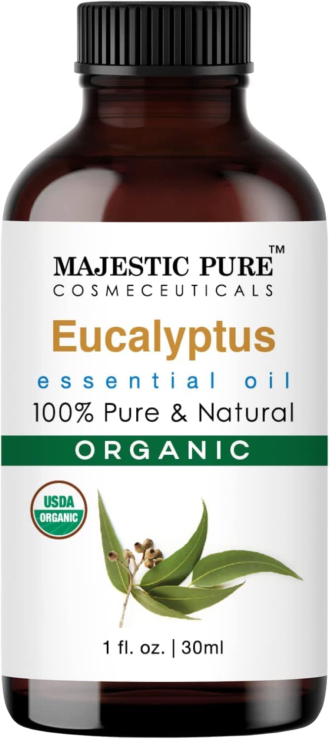 Majestic Pure Eucalyptus USDA Organic Essential Oil | 100% Organic and Premium Quality Oils | Aromatherapy, Skincare, Hair Care, & Household Use | 1 fl. Oz