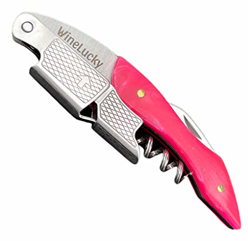 Professional Sommelier Corkscrew Wine Bottle Opener. Manual Hand Opener Used By Waiters & Bartenters. Stainless Steel & Tough Colorful Resin. Built In Beer Opener & Foil Cutter. (Lightning Pink)