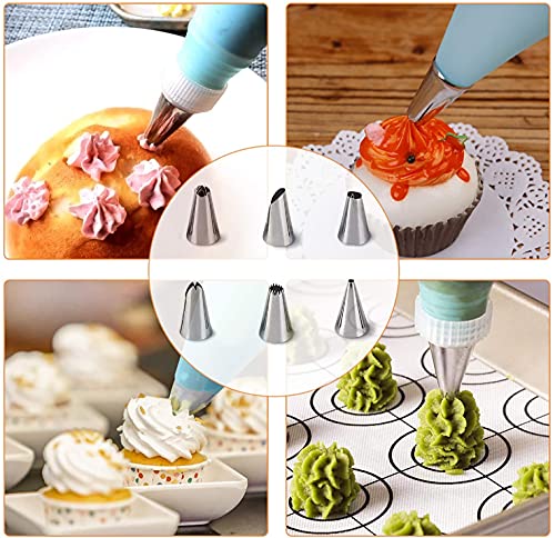 Silicone Baking Mat Macaron Baking Kit, Macaroon Baking Mat Set of 2 Half Sheet Nonstick Baking Mats, 6 Piping Tip, 2 Piping Bag and 2 Tie - Reusable Nonstick Liners for Baking Pans(16.5"x11.6")