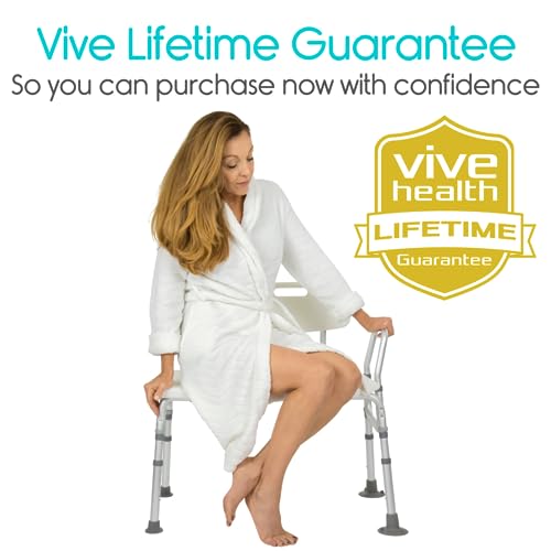 Vive Bariatric Shower Chair - Tub Transfer Bench with Height Adjustable Legs (400 Pound Capacity) - Reversible & Sliding Bath Seat with Backrest, Armrest, Wide Seat - For Seniors, Elderly