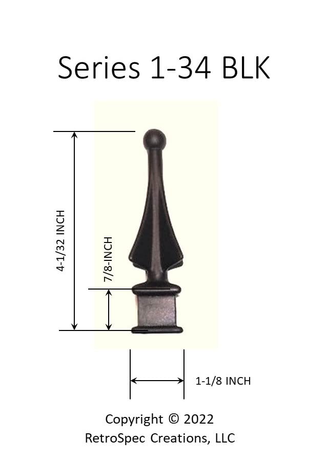 Retrospec Creations 50 Each for 3/4” Black Plastic Finial Tops for Iron Picket Fence 4-Sided Spire - #1-34