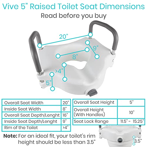 Vive Raised Toilet Seat - 5" Portable, Elevated Riser with Padded Handles - Elongated and Standard Fit Commode Lifter - Bathroom Safety Extender Assists Disabled, Elderly, Seniors, Handicapped (1)