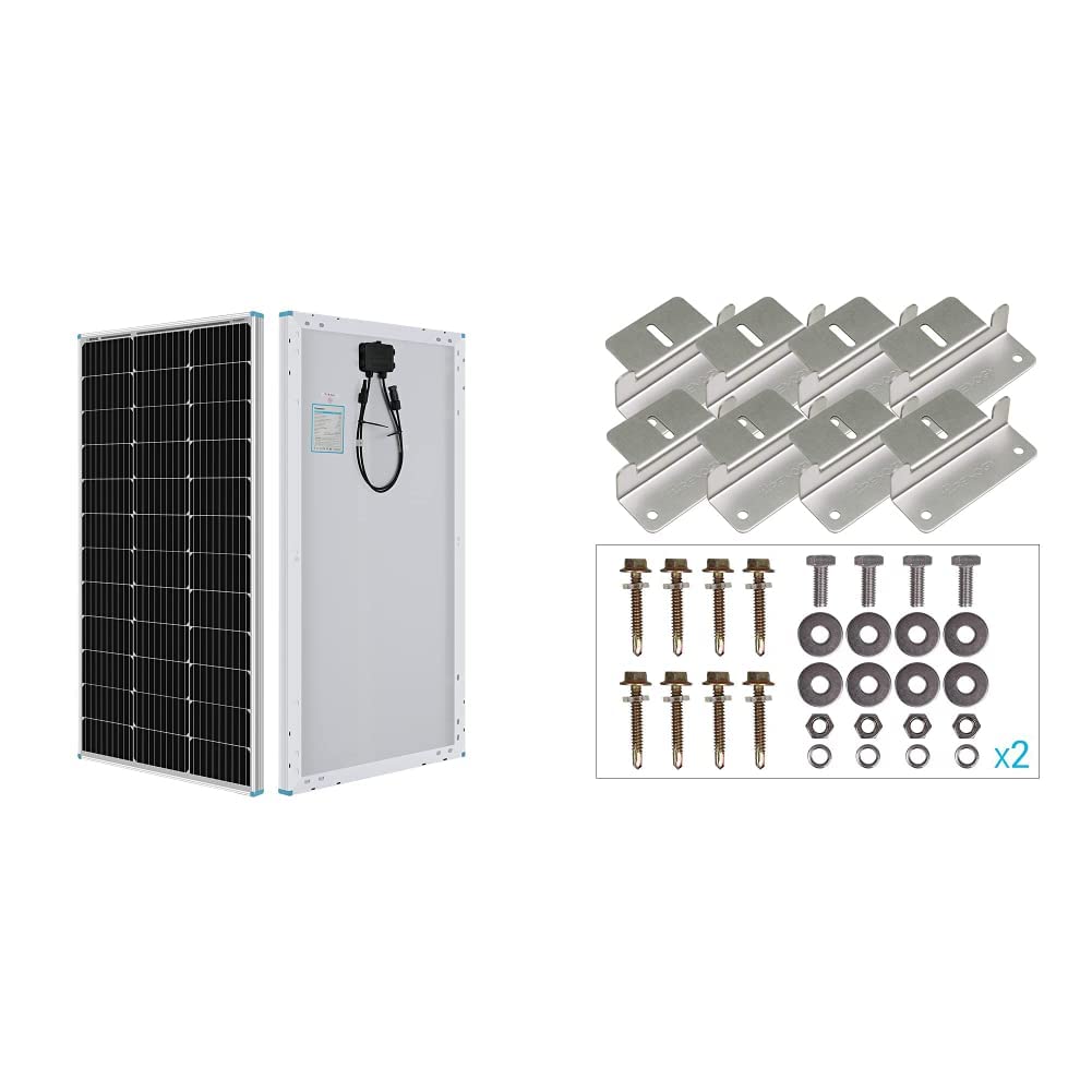 Renogy 100W Solar Panel + Z Brackets for RV/Marine Mounting
