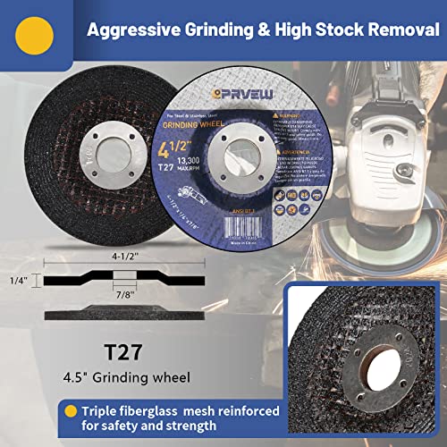 PRVEW 14PCS 4.5"x7/8β Flap Disc&Grinding Polishing Cutting Wheel Set, 8PC T29 Zirconia&Alumina Flap Disc 40 60 80 120Grit with Grinding and Cutting Wheel, Wool Felt Disc, Strip Disc for Angle Grinder