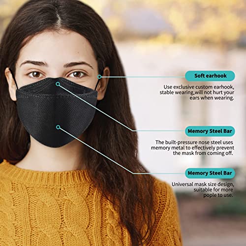 YHDOLL 100 Pcs KF94 Disposable Black Face Masks For Adult 4-Ply Breathable Face Masks 3D Mouth Shields Filter Full Face Cover(10 Pcs/ Pack Black)