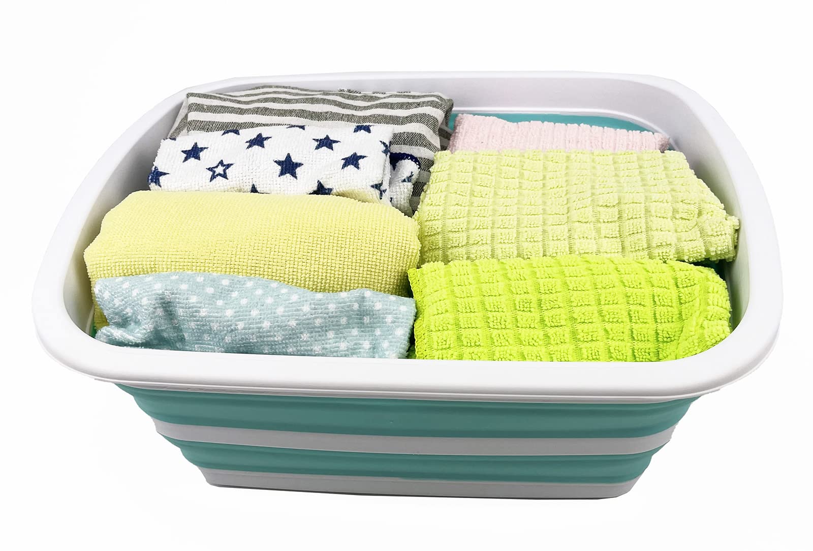 SAMMART 10L (2.6 Gallon) Collapsible Tub-Foldable Dish Tub-Portable Washing Basin-Space Saving Plastic Washtub (White/Sage Green)