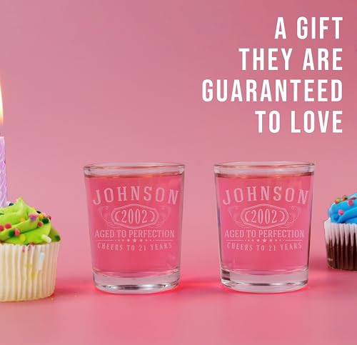 Personalized Etched 2.5oz Shot Glasses 2pk - Customized Birthday Gifts Men Women, Custom Engraved Name Age, Anniversary Retirement Gift Ideas Him Her, Cheers to Turning Years Old, 40th, Cute, Bernard