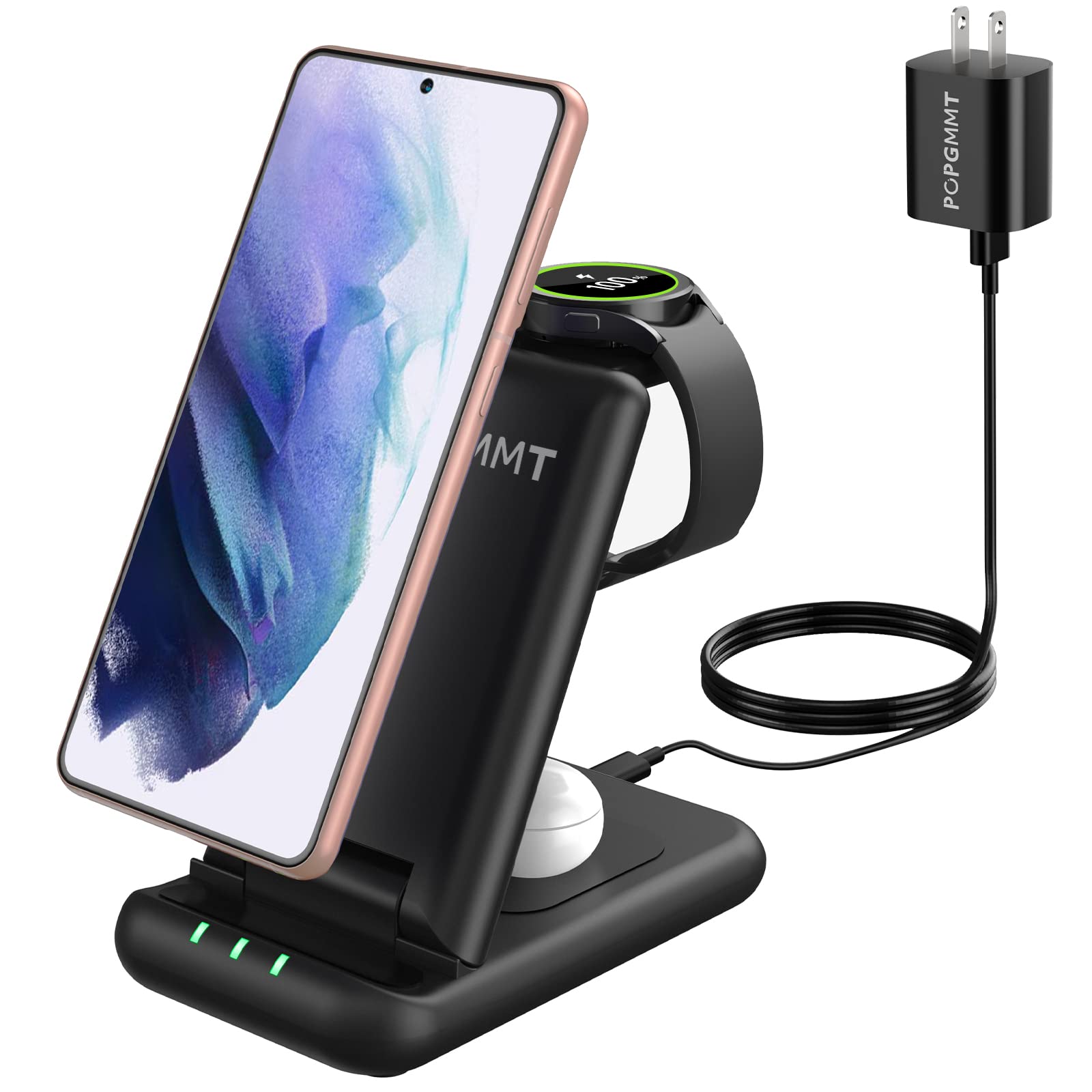 Wireless Charger for Samsung, 3 in 1 Foldable Charging Station/Dock 18W Designed for Samsung S23/S22/S21/Ultra/Plus/S20/S10/S9/Note20/Note10/Z Fold/Flip 4, Galaxy Watch 5/4/3 Active 2, Buds +/Pro/Live