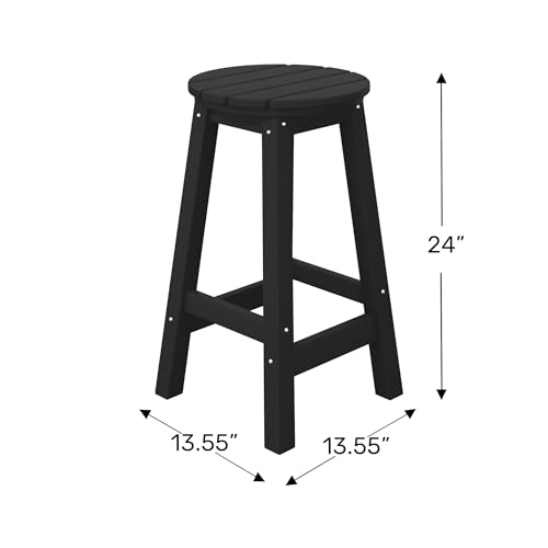 WestinTrends Malibu 24" HDPE Outdoor Patio Round Counter Height Bar Stool Set of 2, Black