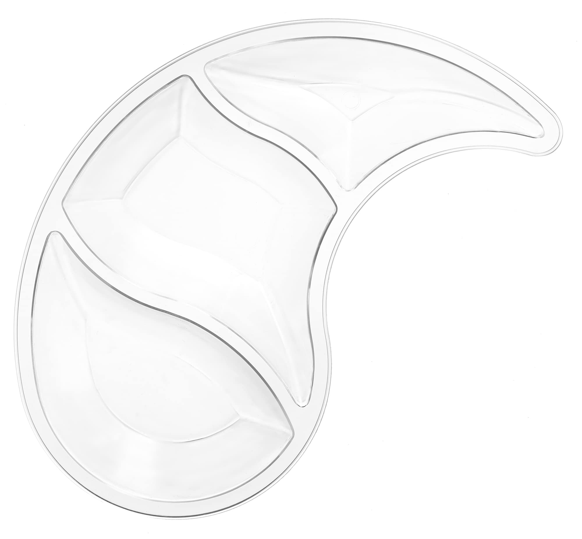 PlasticPro 2 Section Divided Plastic Serving Food Tray Yin Yang 2 Part Double Section Decorative Dish for Parties and Hosting, 1 Set of Clear