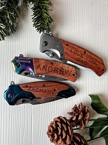 Pocket Knife Gifts For Men Stainless Steel 5" Blade With Ultra-Secure & Comfortable Belt Clip Personalized Engraved Knive for Everyday Carry, Groomsmen Camping Birthday Father's Day Or A Gift For Your Guys - This Knife Is The Perfect Choice (Knife NOT Eng
