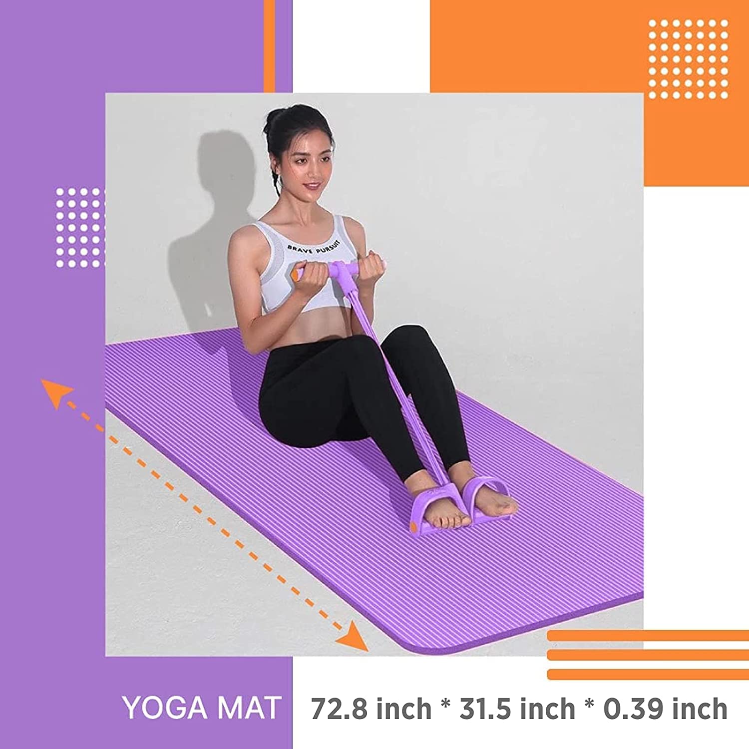 RFH Purple Yoga Mat All Purpose 1/2-Inch Extra Thick High Density Anti-Tear Exercise Yoga Mat with Carrying Strap