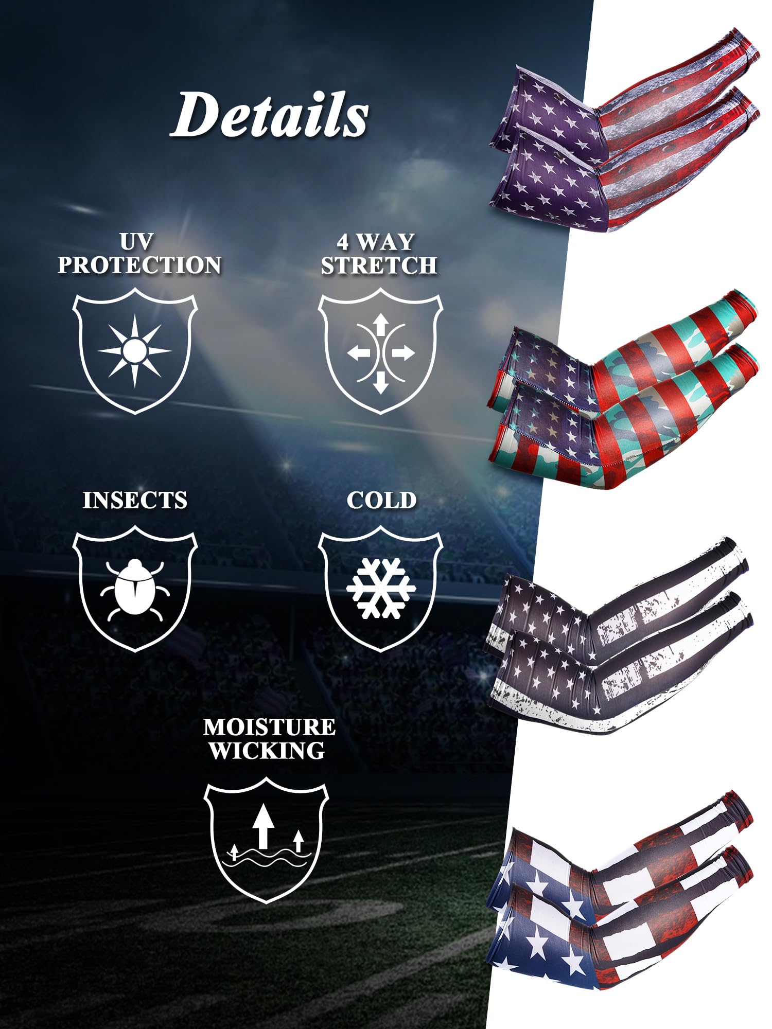 SATINIOR 8 Pairs Arm Sleeves for Men Women Compression UV Sun Protection Arm Sleeves (L)
