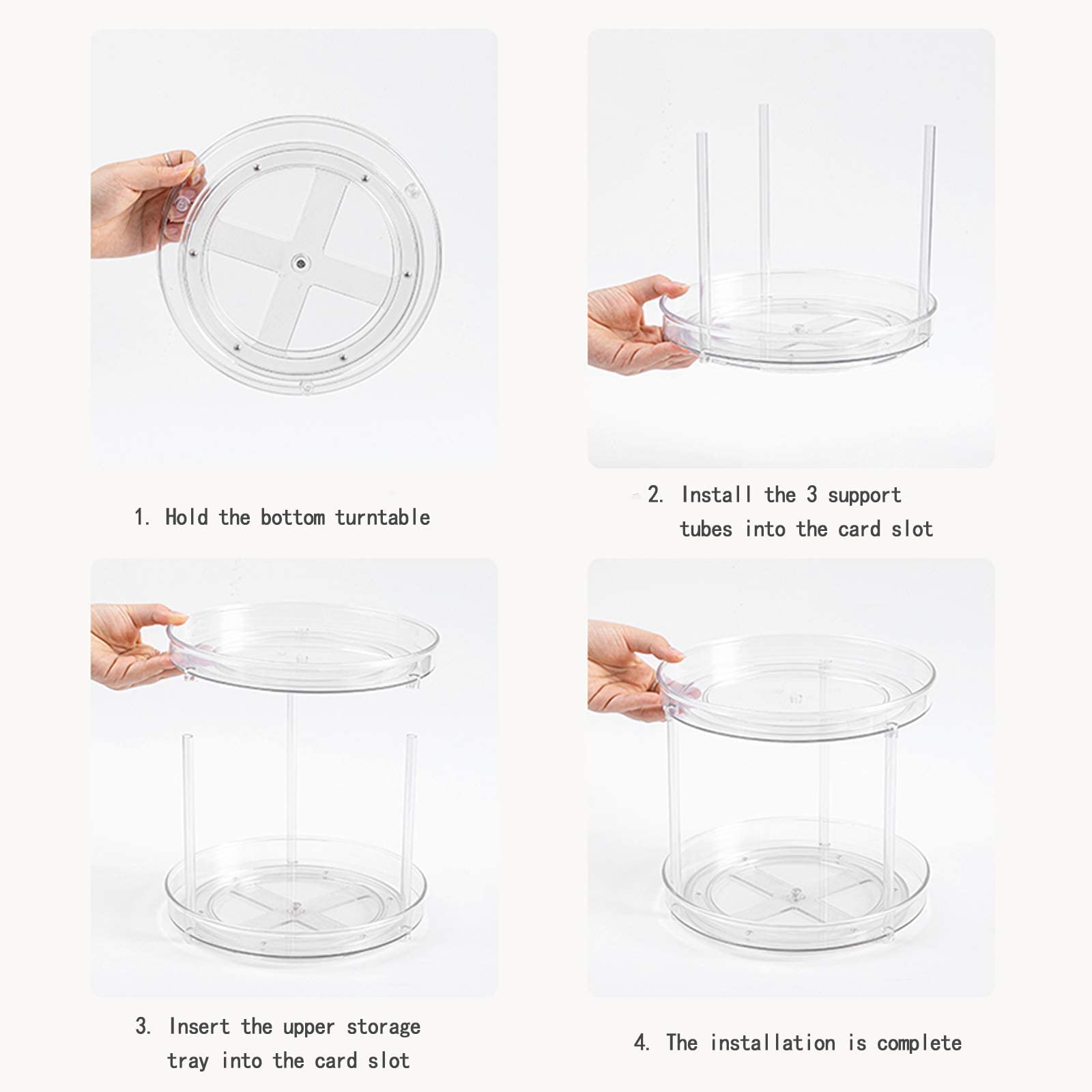 Roninkier Clear Plastic Lazy Susan - Turntable Organization Storage for Kitchen, Bathroom, Office, Bedroom, Living Room, 2-Pack 11-Inch and 1-Pack 11-Inch 2-Tier