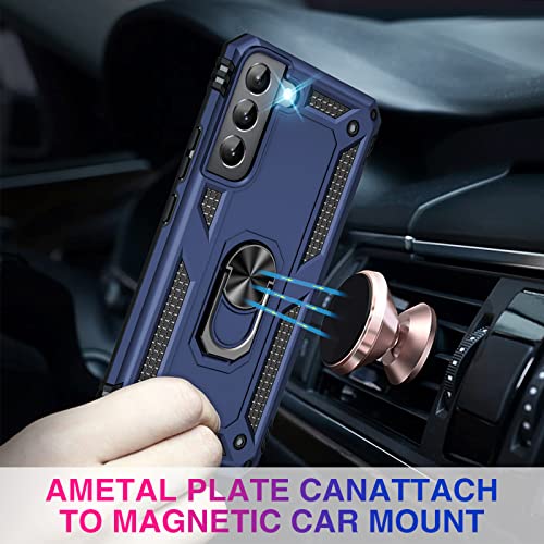 Vaki for Samsung Galaxy S22 5G Case with Built in Screen Protector Military Grade Hard Rugged Cover Heavy Duty Armor Galaxy S22 Phone Cases with Metal Ring Kickstand Shockproof Blue