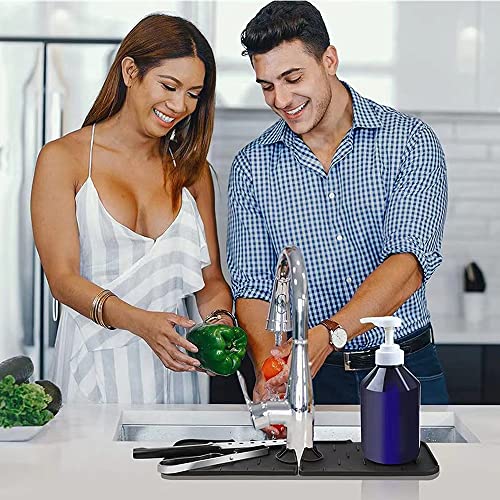 Silicone Faucet Drip Catcher Kitchen Sink Splash Mat, Water Catcher Tray Behind Faucet Handle Drip Pad Drip Protect Splash Countertop For Room -Gray