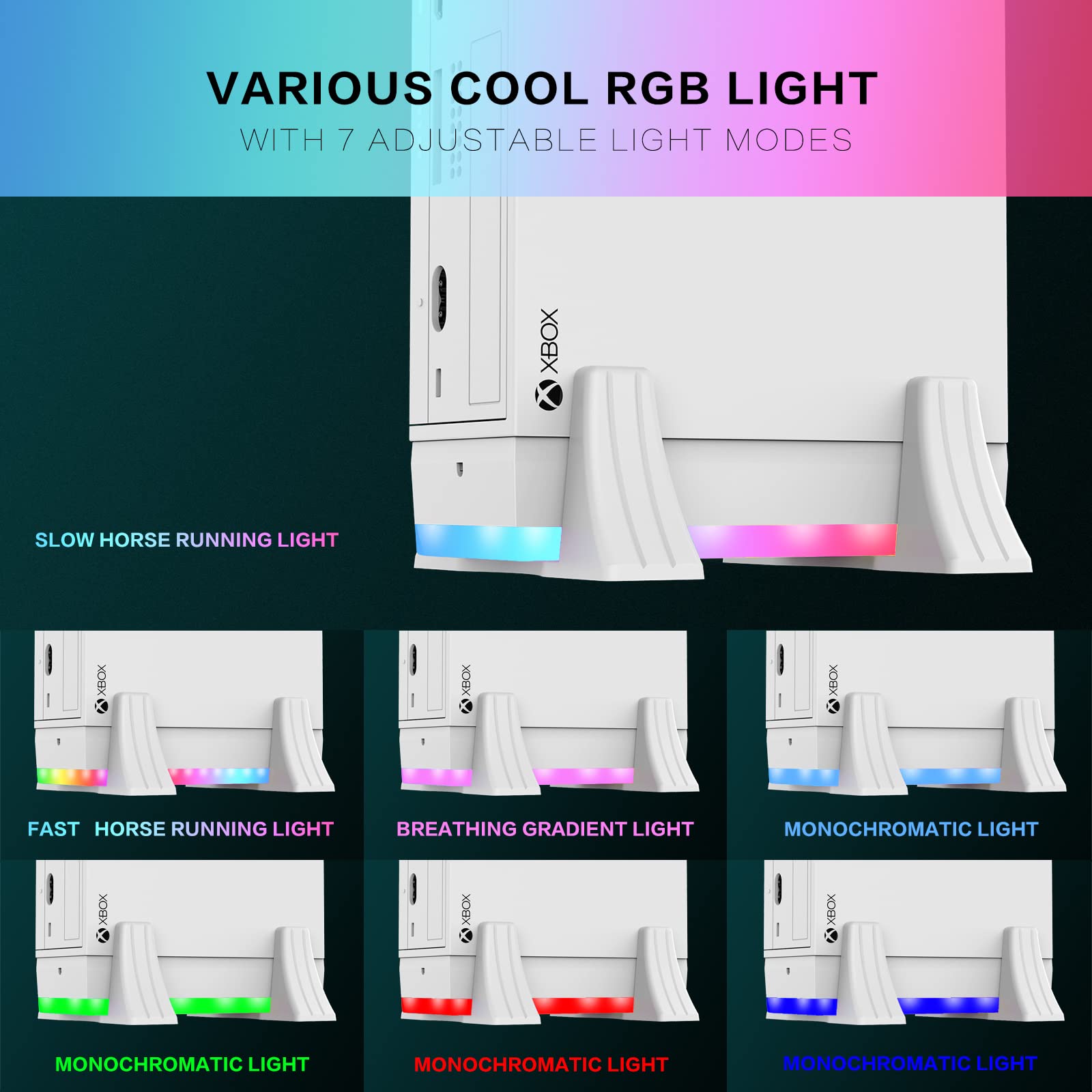 RGB Cooling Fan Stand for Xbox Series S, CEANIUS Cooling System with Colorful LED Light, Vertical Stand & Low Noise Cooler Fan for Xbox Series S