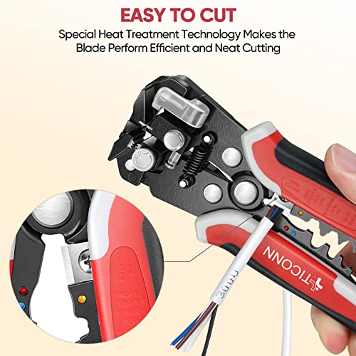 TICONN Automatic Wire Stripper Tool, 3 in 1 Wire Cutters Crimper Pliers Electrician Tools for 24β10 AWG Wire Stripping, Cutting and Crimping (Red)