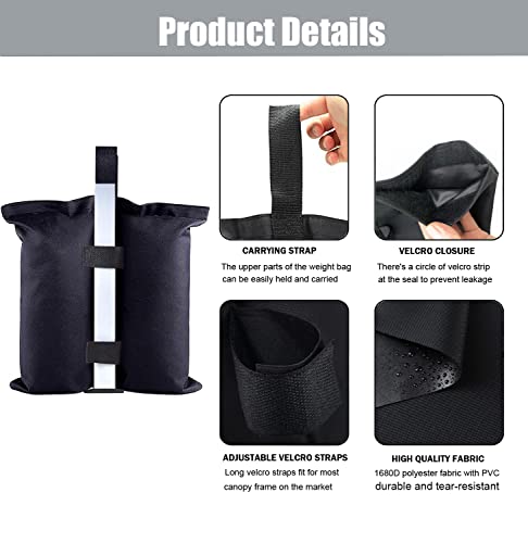 SCOCANOPY Weight Bags for Pop up Canopy Tent Gazebo, Leg Canopy Weights Sand Bags for Instant Outdoor Sun Shelter Canopy Patio Umbrella,4-Pack (Black)