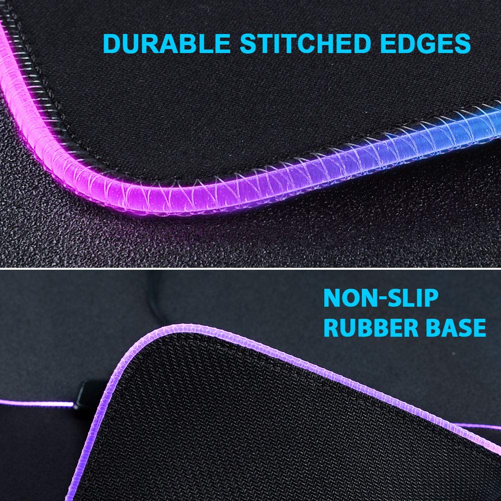 Kalafun LED RGB Gaming Mouse Pad Small Light Up Mousepad with Non-Slip Rubber Base, Soft Computer Mouse Mat(340×245×3mm)