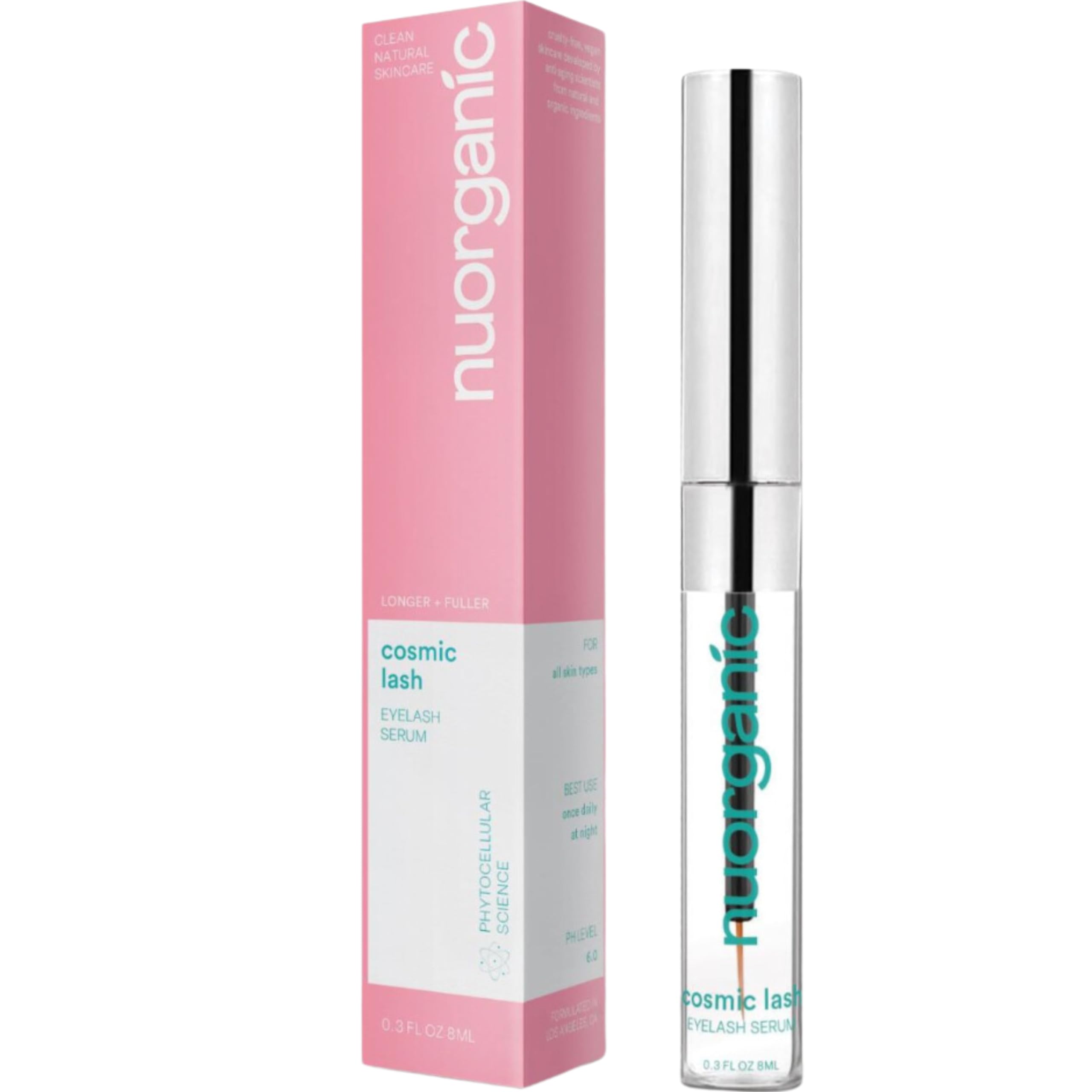 nuorganic Lash Growth Serum - Thicker + Longer + Stronger Eye Lashes in 30 Days - Natural + Vegan + Cruelty Free - As Seen on Tiktok! Extra Large Bottle + 3 Month Supply - 0.3 fl Oz / 8ml