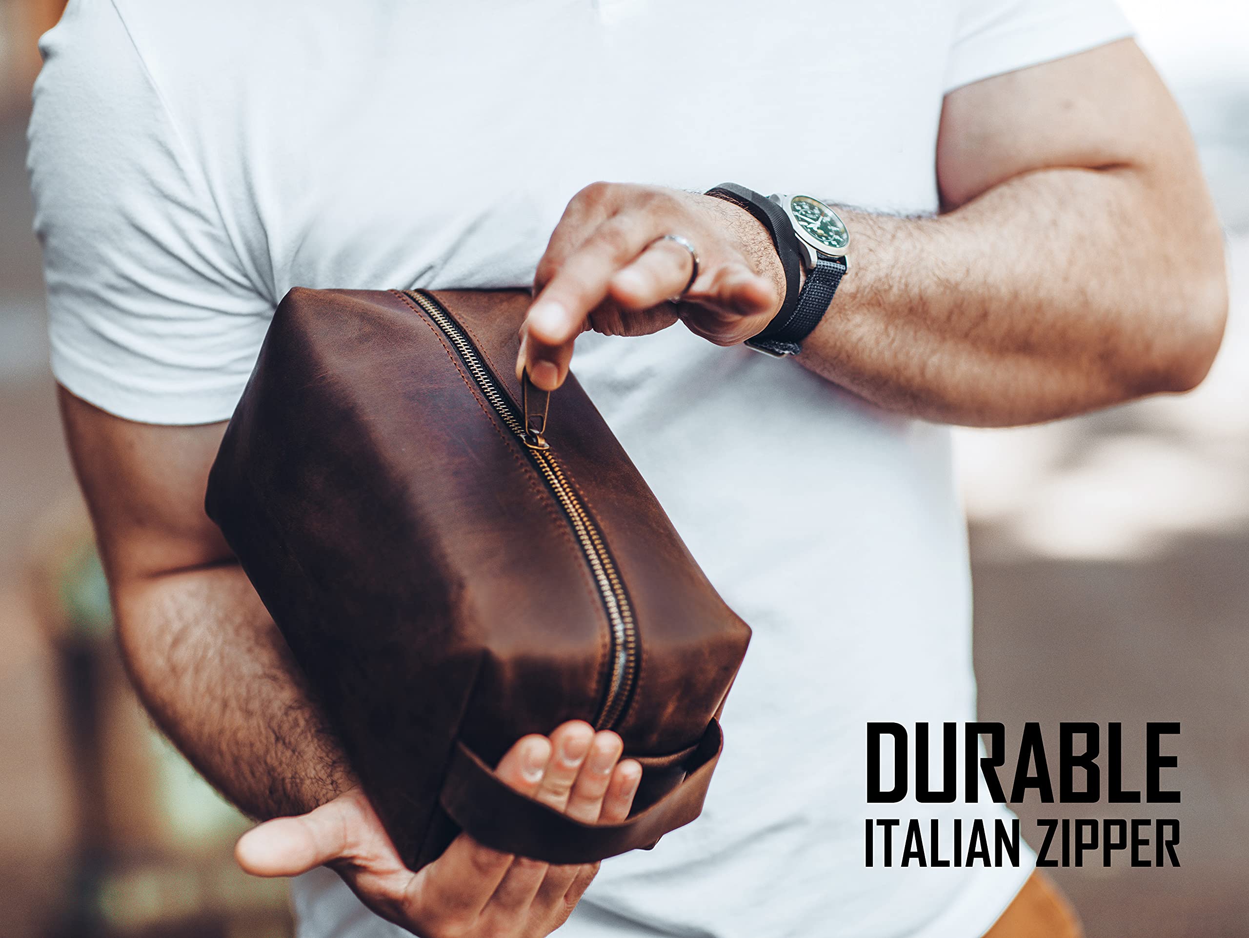 Personalized Leather Dopp Kit For Men β Unique Anniversary Gift, Birthday Gift, Father & Groomsmen Gift β Mens Handcrafted Travel Bag for Toiletries, Shaving & Grooming Kit β Toiletry Bag Made in USA