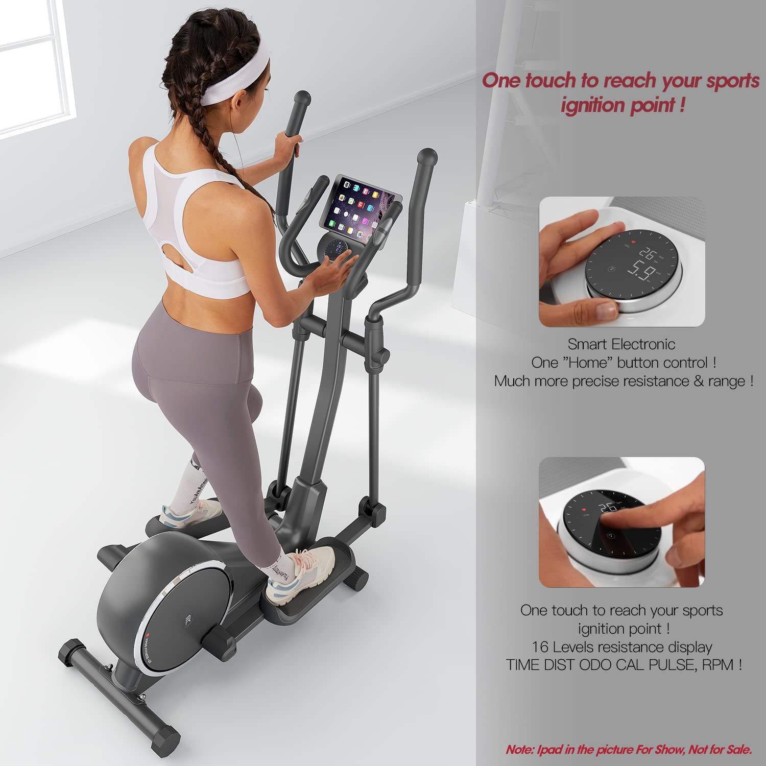 RHYTHM FUN Elliptical Training Machine, Electric Elliptical Machine for Home Use Magnetic Elliptical Training Machine 16 Resistance Elliptical Trainer with Smart LED Display Workout APP