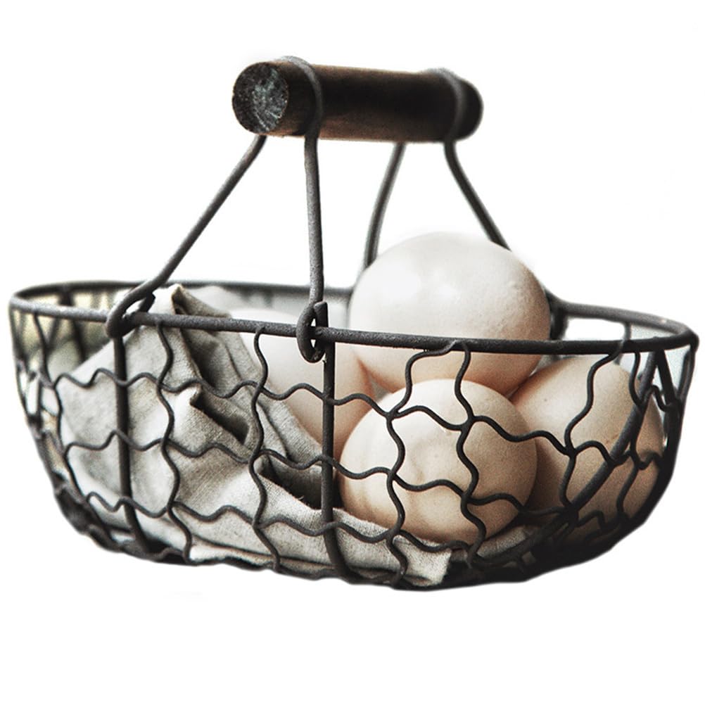 Operitacx Small Metal Wire Egg Basket Fresh Egg Container Organizer Case Countertop Holder Rust Gathering Basket Country Storage Basket for Easter Fruit Duck Egg with Handle (7x4.7 inch)
