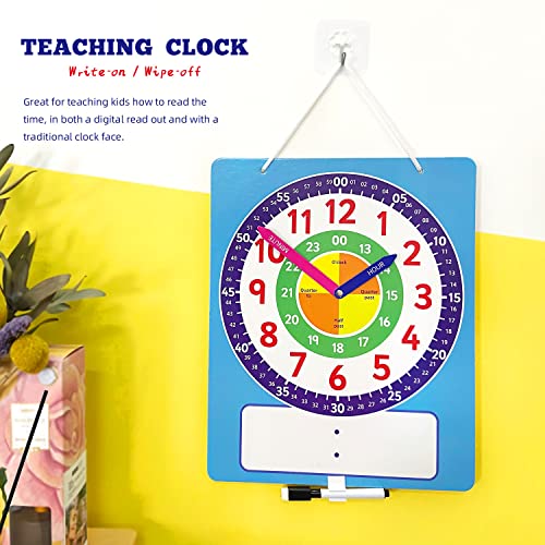 Richardy Telling Time Write & Wipe Teaching Demonstration Clock Learning Clock for Analog and Digital Time Labelled Minute & Hour Hands Kids Montessori Learning Toys