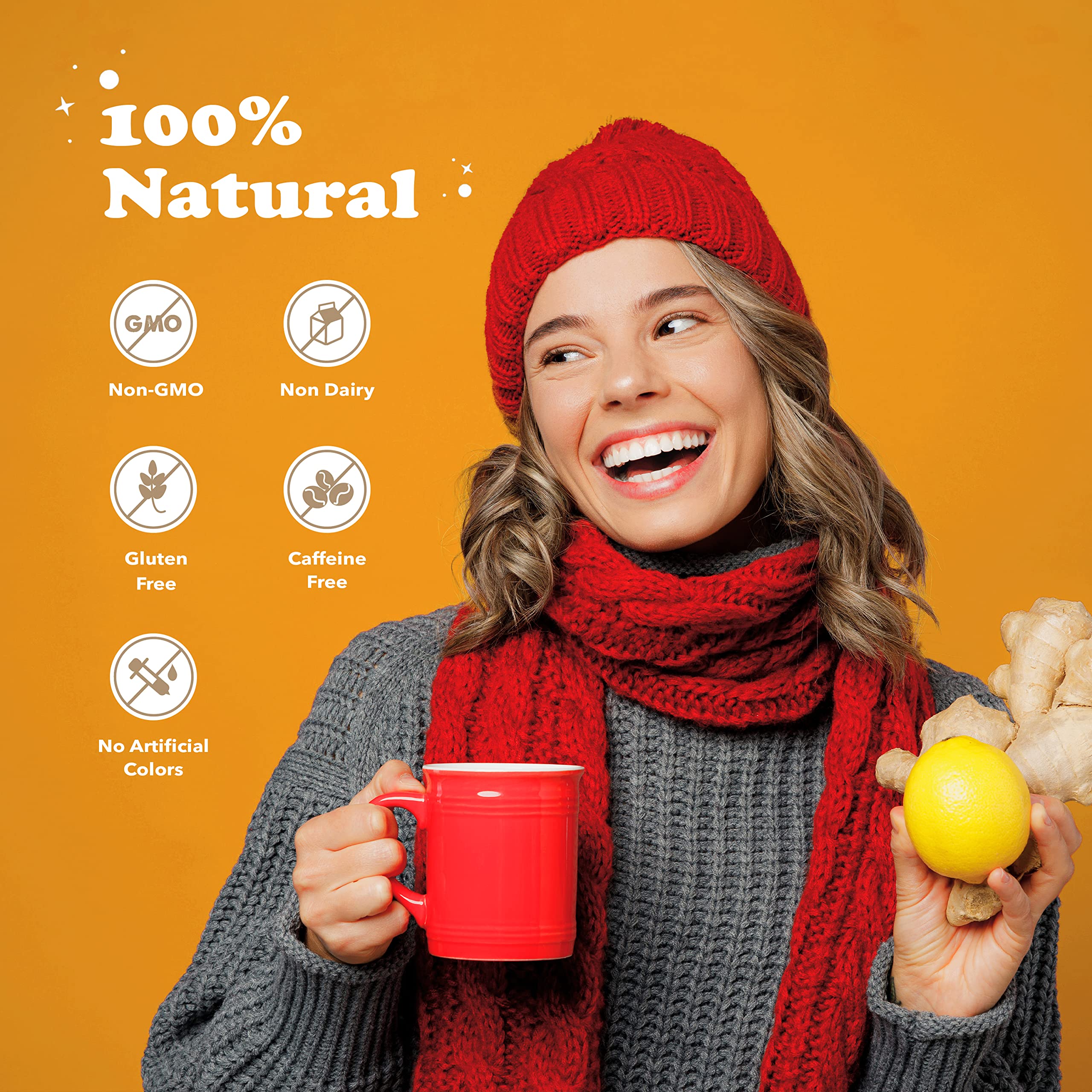 Pocas Honey Ginger Tea - Instant Tea Powder Packets with Ginger Honey Crystals Tea, Non-GMO/Gluten Free/Caffeine Free, 20 Count