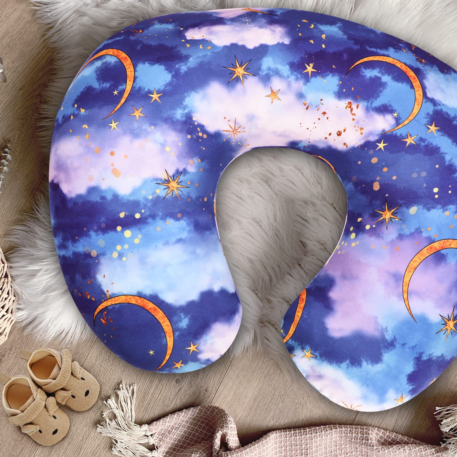 Nursing Pillow Cover Stretchy Removable Cover for Breastfeeding Pillows, Ultra Soft Comfortable Slipcover for Baby Girl and Boy, Moon