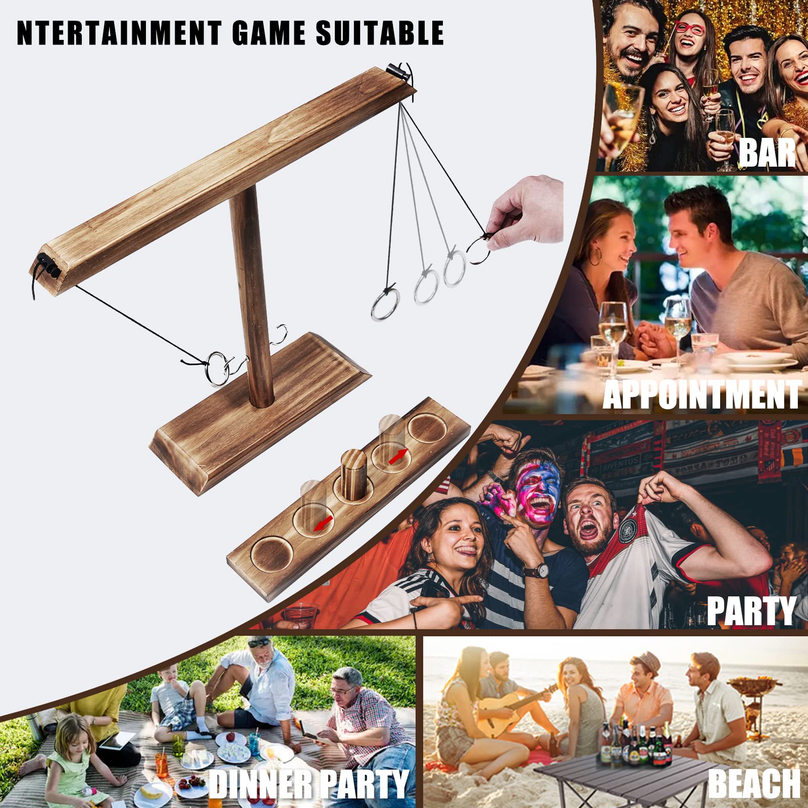 Ring Toss Game for Adults, Wooden Ring Toss Game with Shot Ladder,Battle Hook and Ring Game Set for Bars, Home, Party, 100% Handmade 15.8" X 13" Large Size