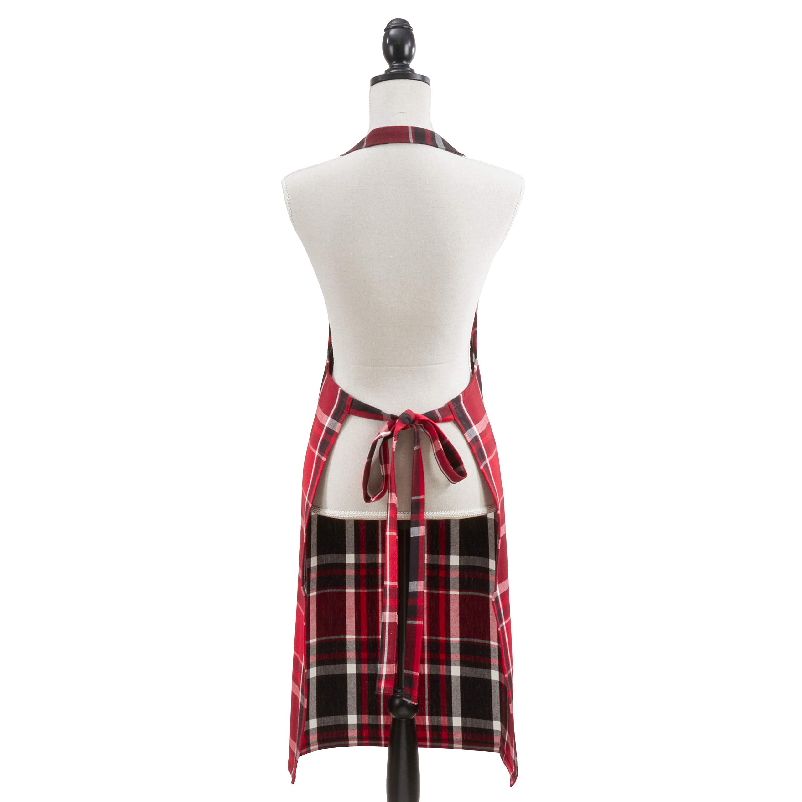 SARO LIFESTYLE Jarret Collection Classic Plaid Kitchen Apron, 24" x 36", Red