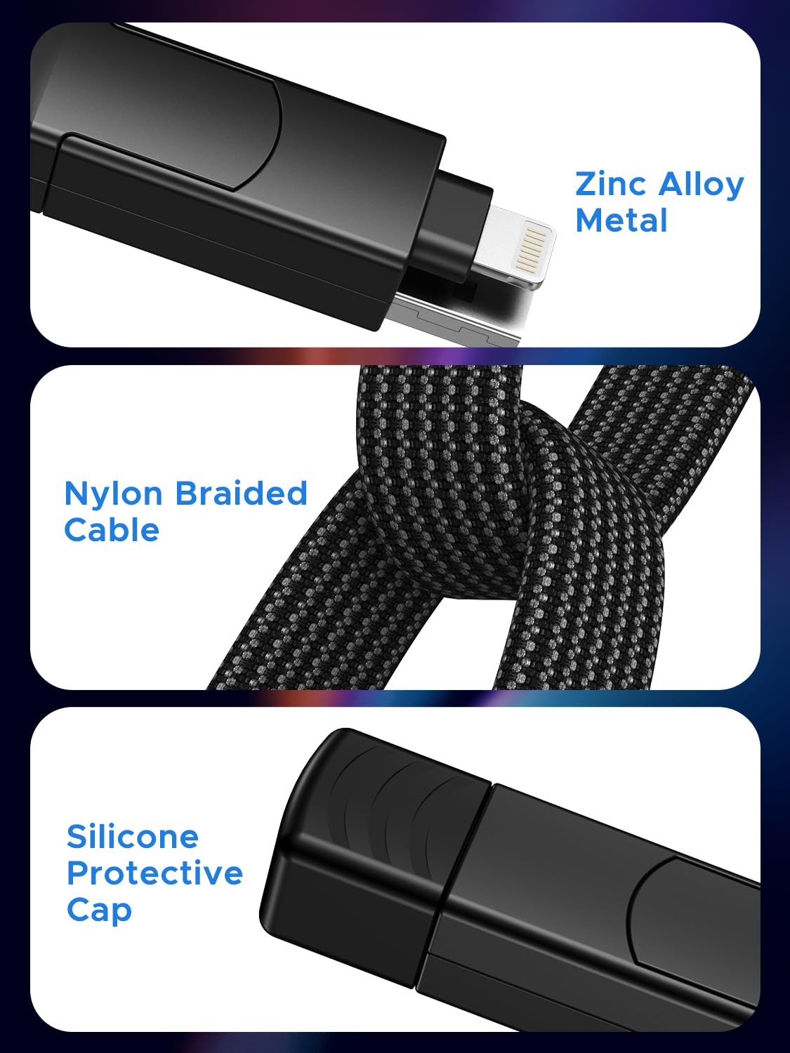 Multi Charging Cable EDC Travel Portable Keychain Charger Cable with PD Ultra-Fast Charging Power, Magnetic 4 in 1 USB C Cable for iPhone 15/15 Pro/ 15 Plus/ 15 Pro Max/MacBook Samsung (Lava Black)