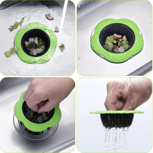 Owfvlazi Silicone Kitchen Sink Filter Strainer Set,4.5'' Universal Bathroom Sink Drain Stopper for Kitchen Waste, Garbage,Vegetable,Fruits,4 Pack
